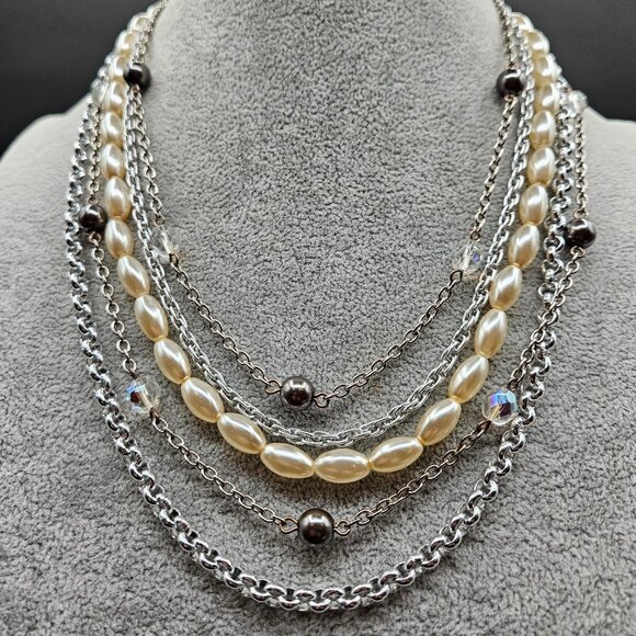 Sabika | Jewelry | Sabika Five Chain Pearl Cystal Necklace | Poshmark